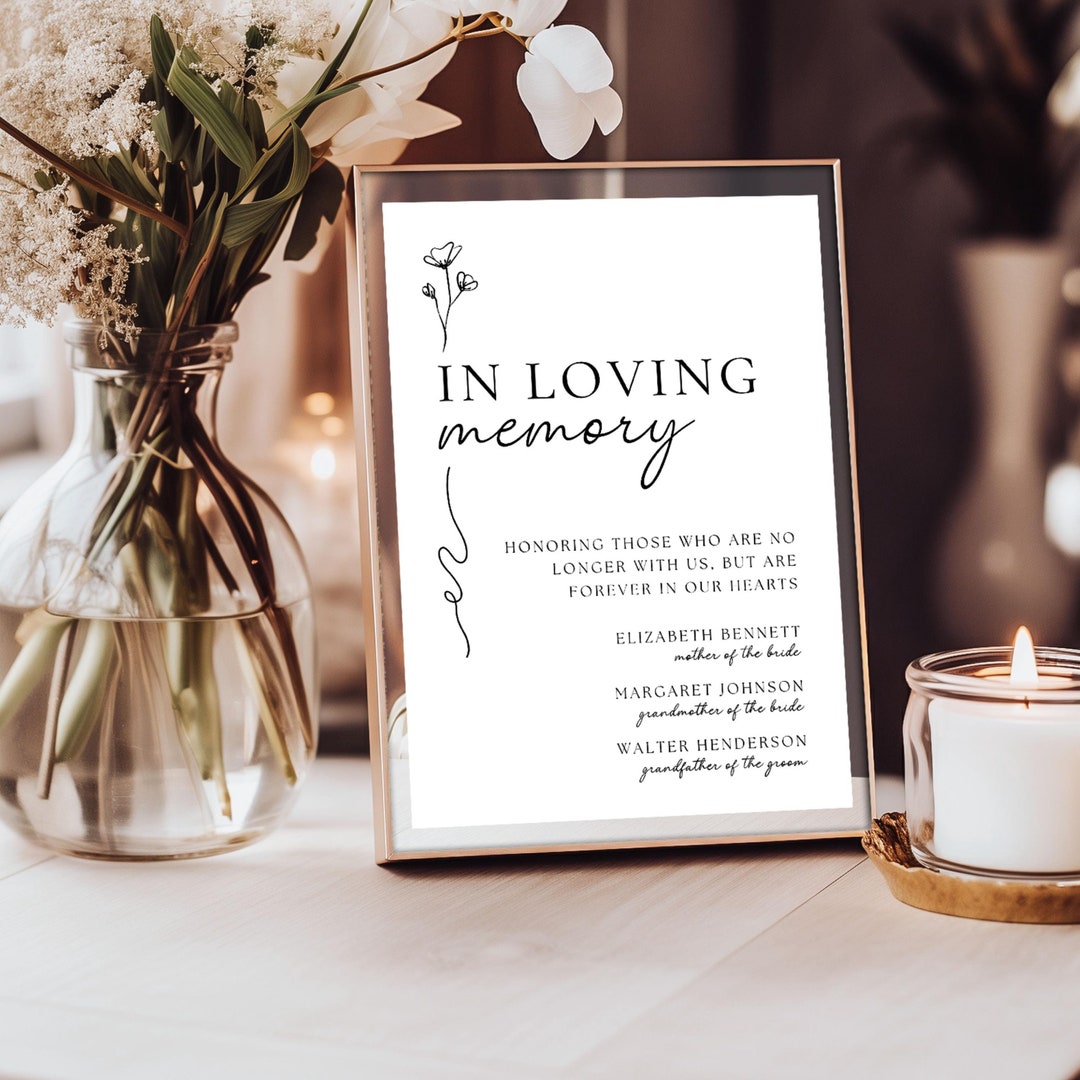Modern in Loving Memory Sign Template, Simple Wedding Memorial Sign ...