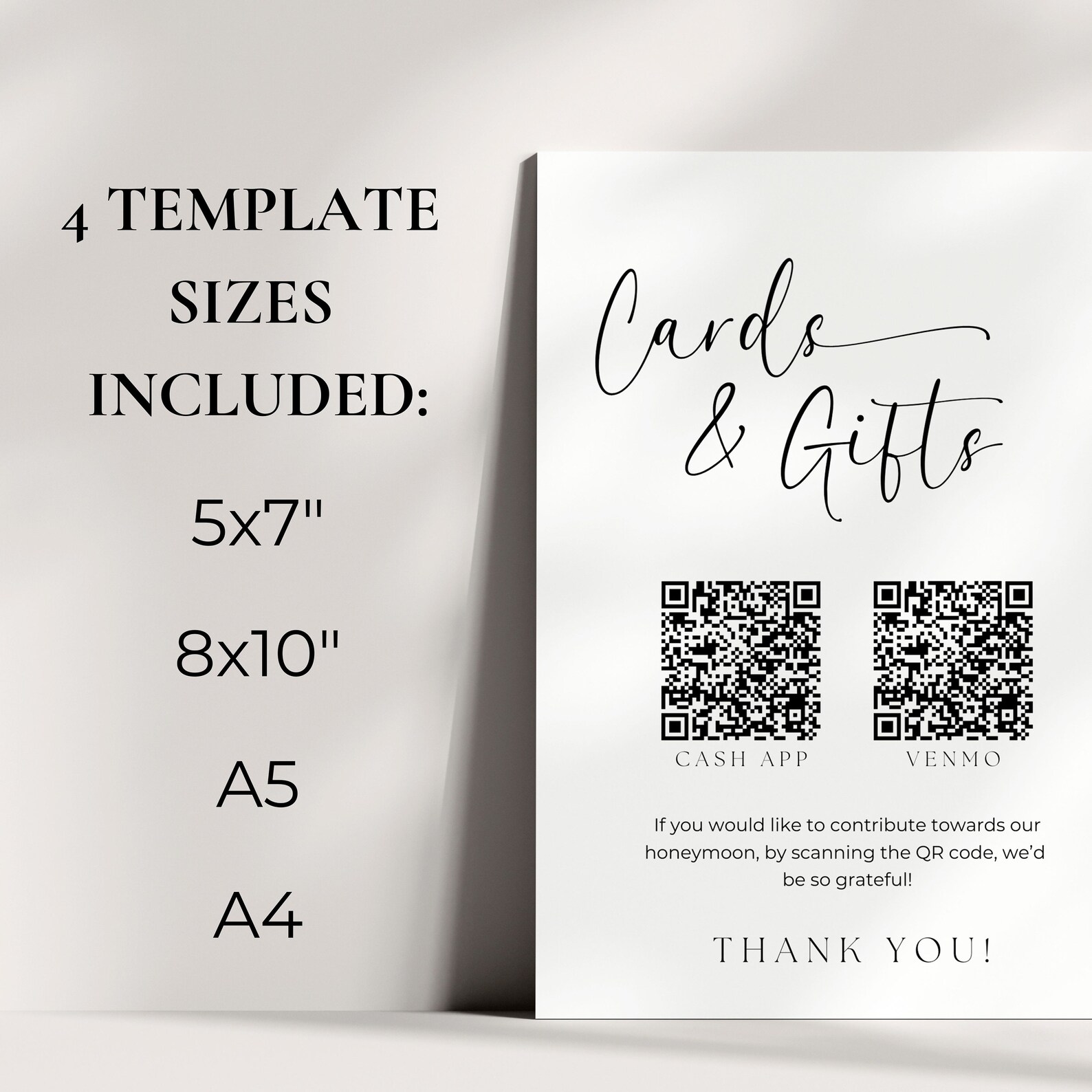 Gift Table Sign With Qr Code Honeymoon Fund Sign Wedding Qr Code Sign ...