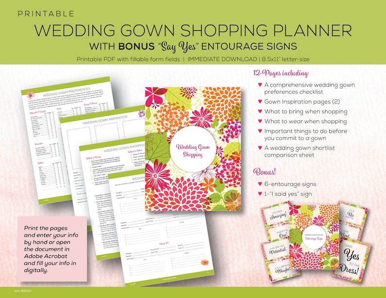 Printable Wedding Gown Shopping Planner, Bridal Gown Shopping ...