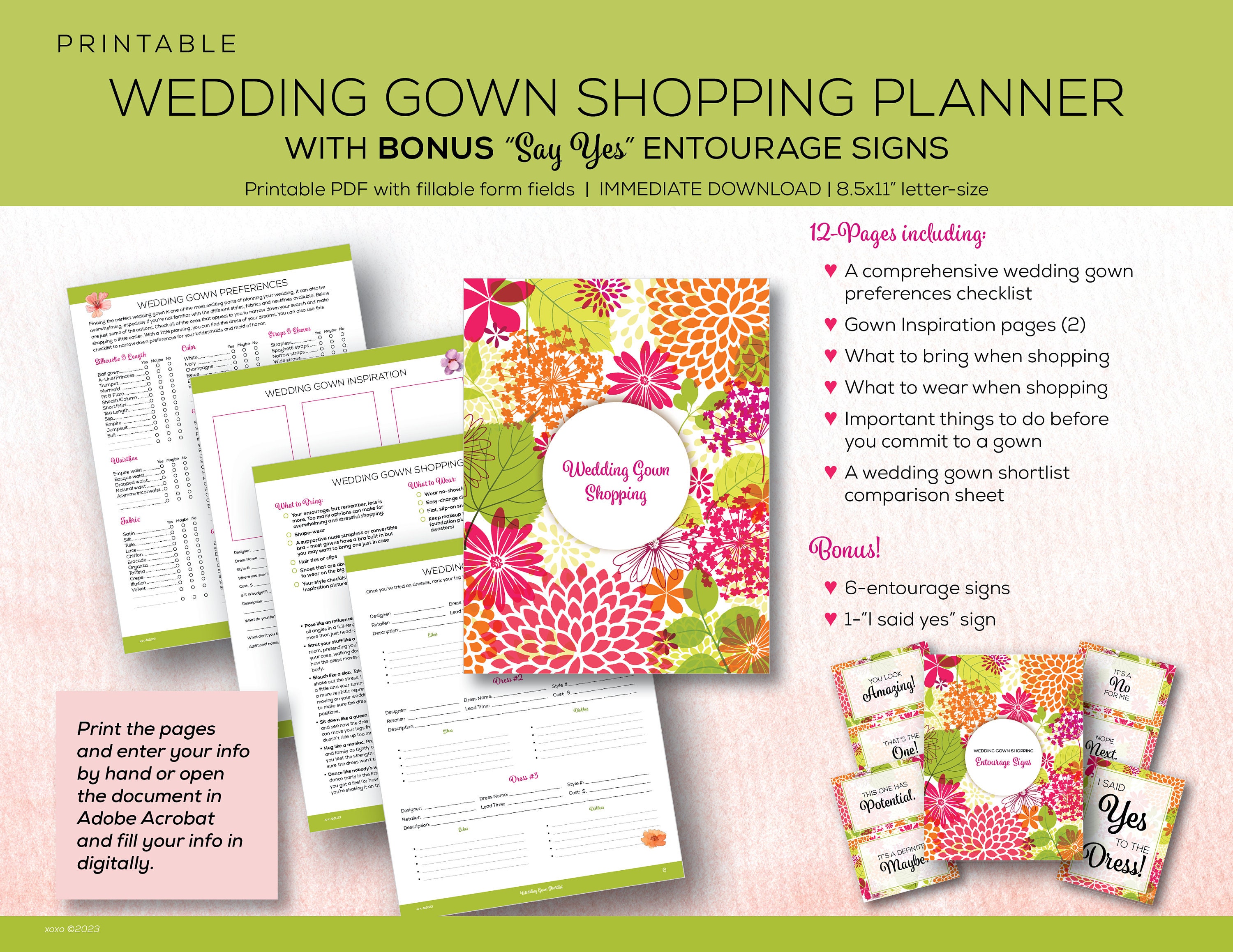 Printable Wedding Gown Shopping Planner, Bridal Gown Shopping ...