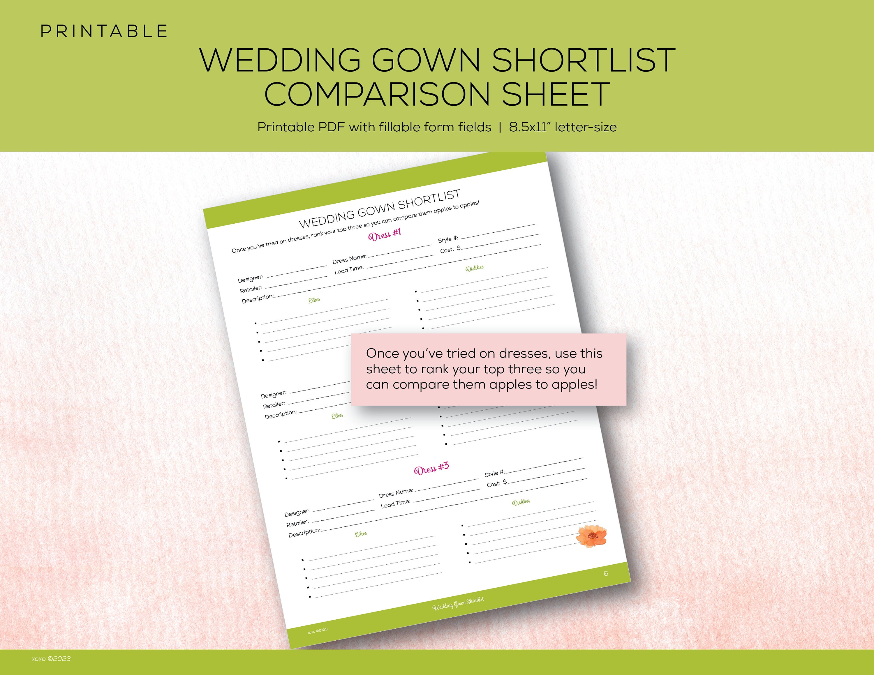 Printable Wedding Gown Shopping Planner, Bridal Gown Shopping ...