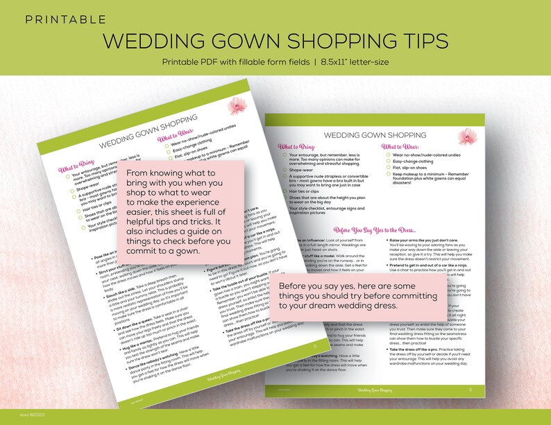 Printable Wedding Gown Shopping Planner, Bridal Gown Shopping ...