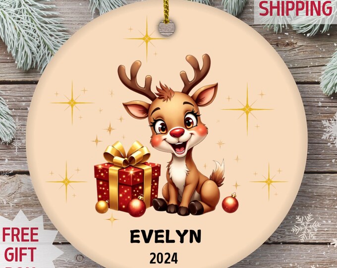 Personalized Kid Ornament 2024, Reindeer Ornaments, Custom Kids ...