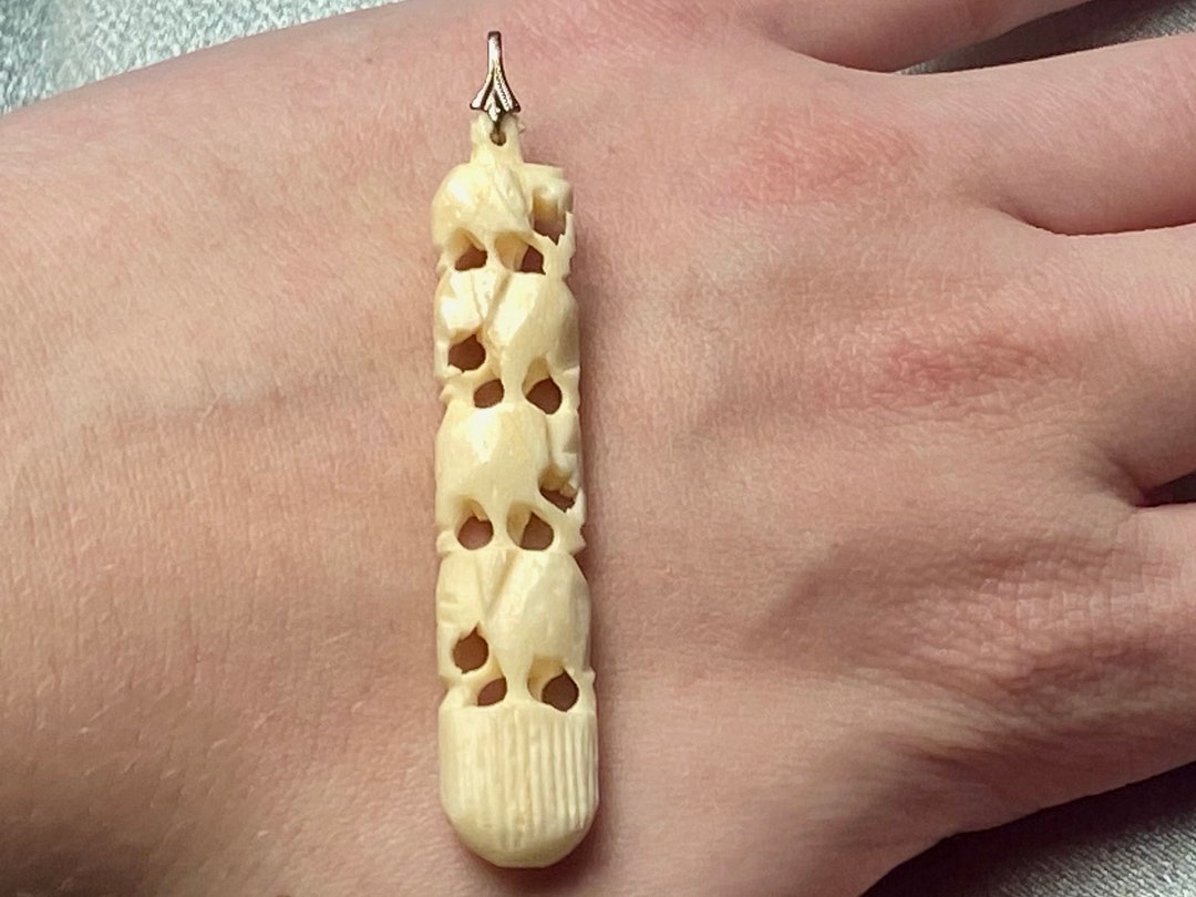 Vintage Carved Bone Elephant Pendant - Etsy