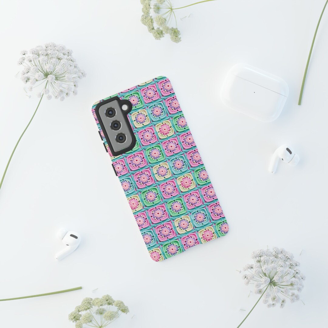 Crochet Blanket Knit Phone Case, Faux Knit Granny Square, Cute Phone ...