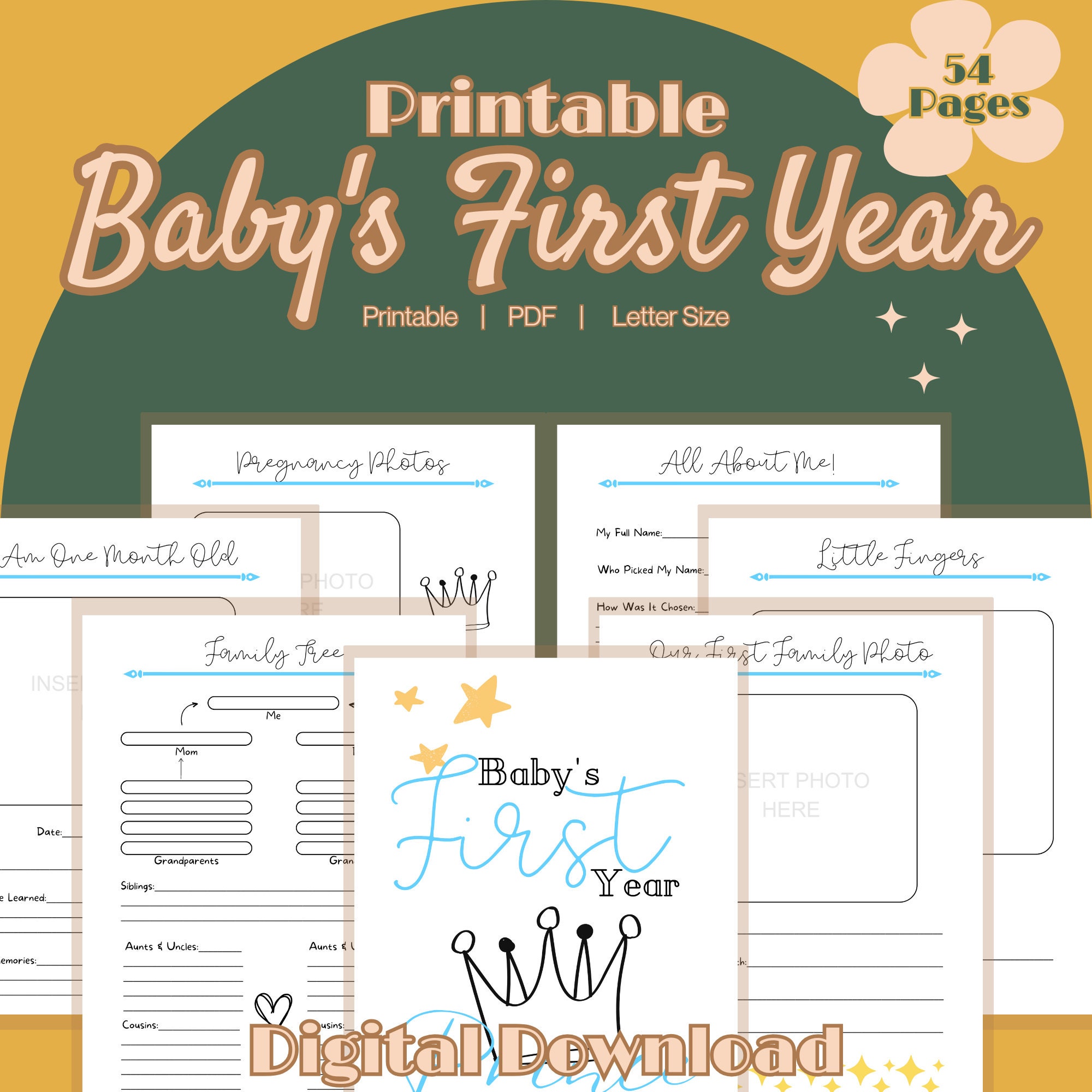 Baby Book, Baby's First Year, Printable Pages, Baby's Milestones ...