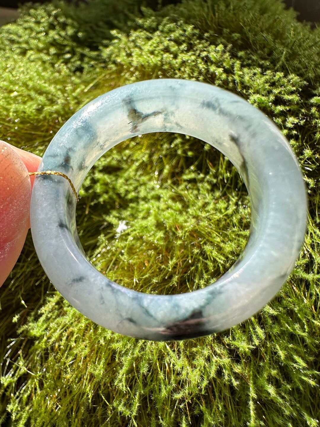 Burmese Natural Icy Light Blue Color Jadeite Jade Ring, Thickness of 4 ...