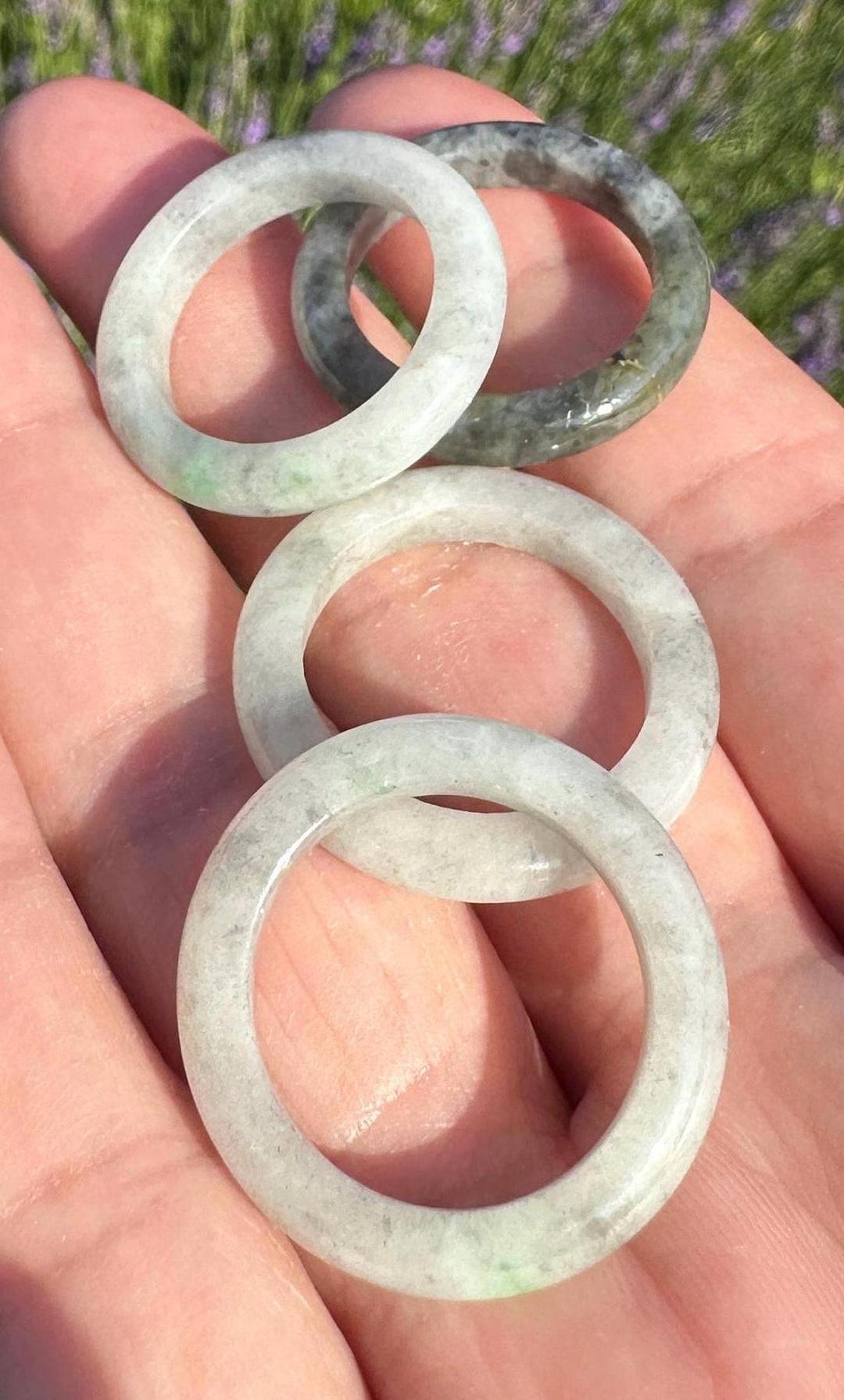 Natural Jade Ring Featuring Natural Gray and Black Flowers Set on a ...