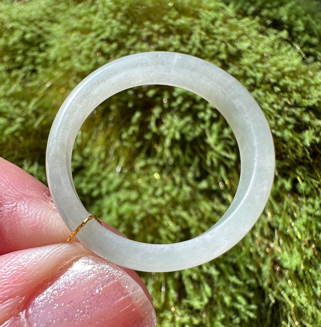 Natural Burmese Grade A Jadeite Jade White Color Ring, 2.7mm in Width ...
