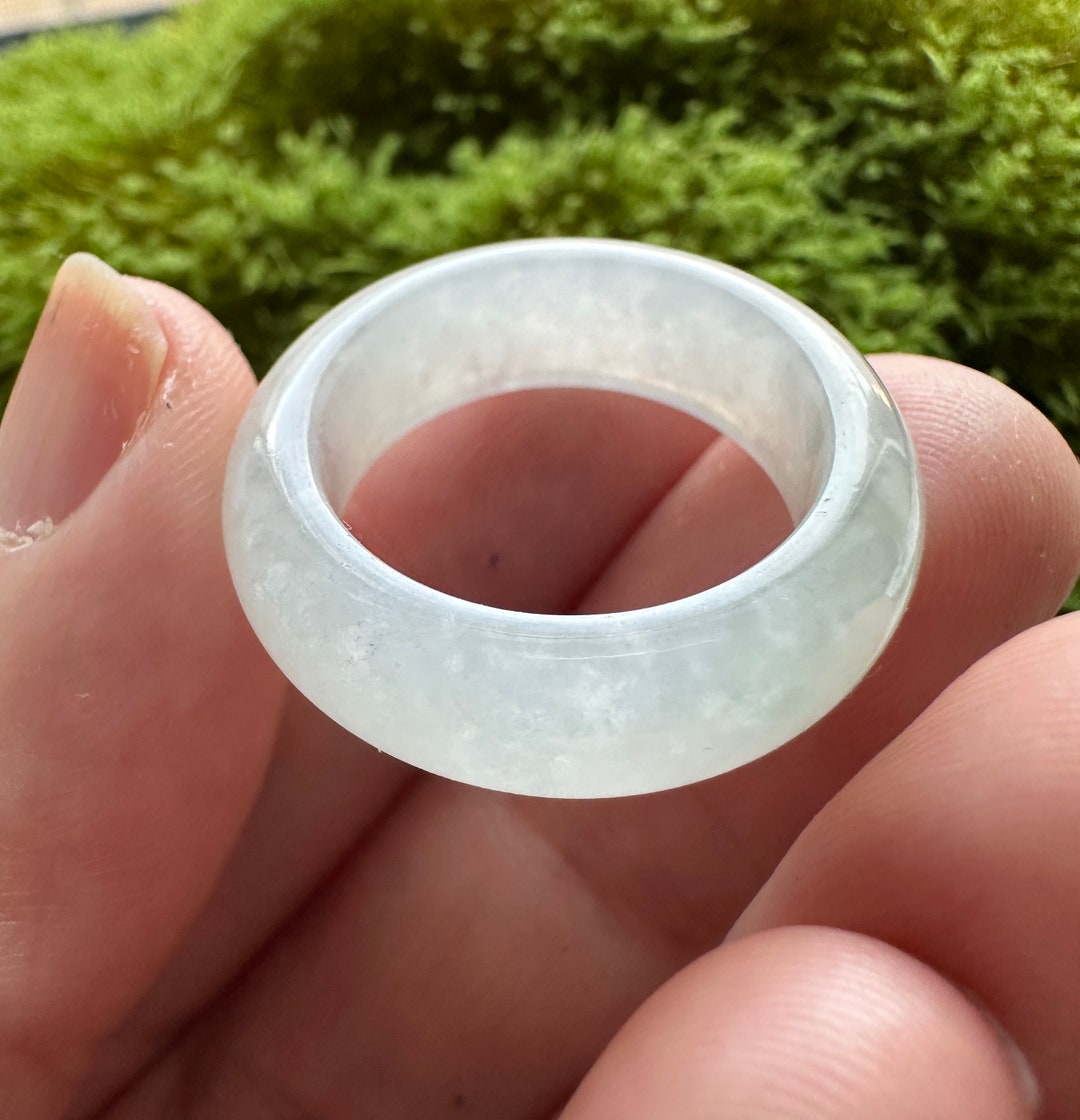 Natural Burmese Grade A Jadeite Jade White Color Icy Ring, 3.9mm Width and 6.8mm in Length, Size ...