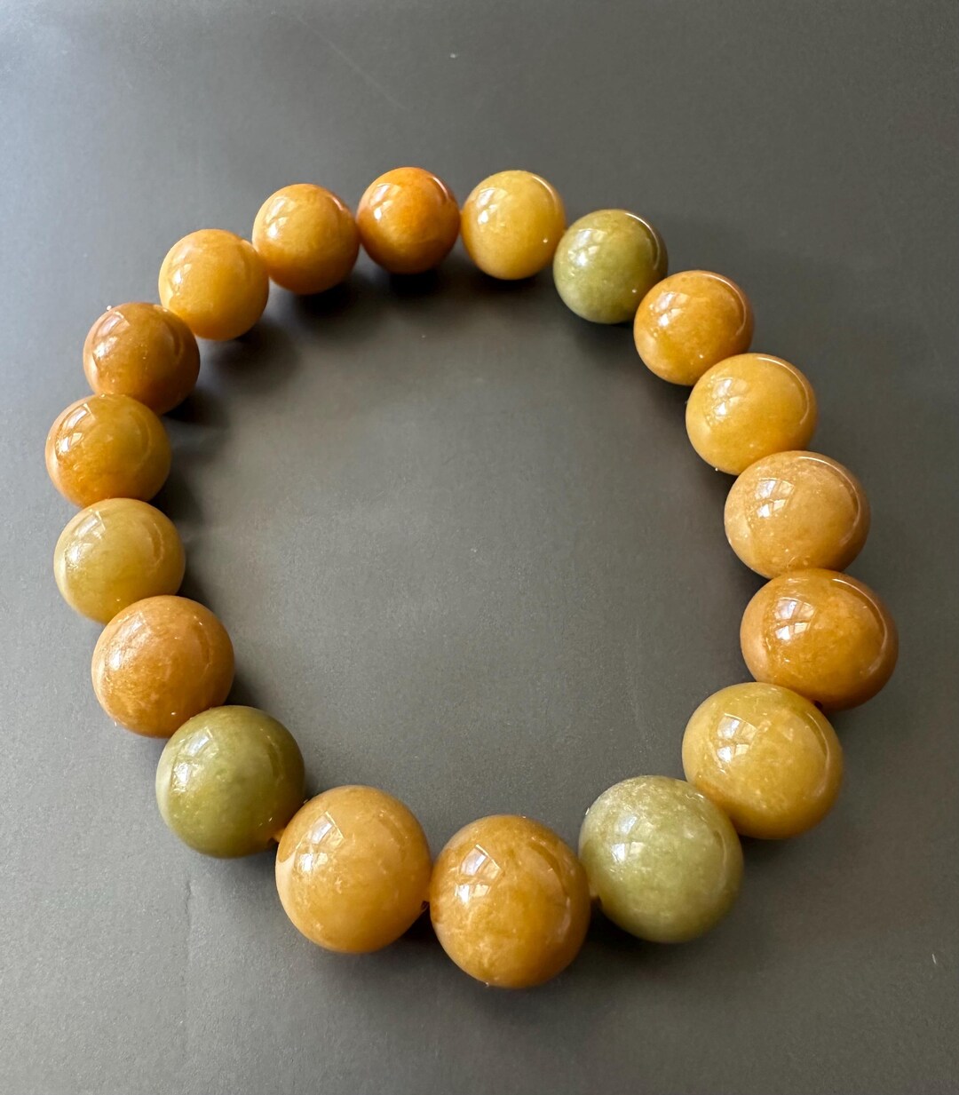 Natural Burmese Grade A Jadeite Jade Yellow Brown Color Beaded Bracelet ...