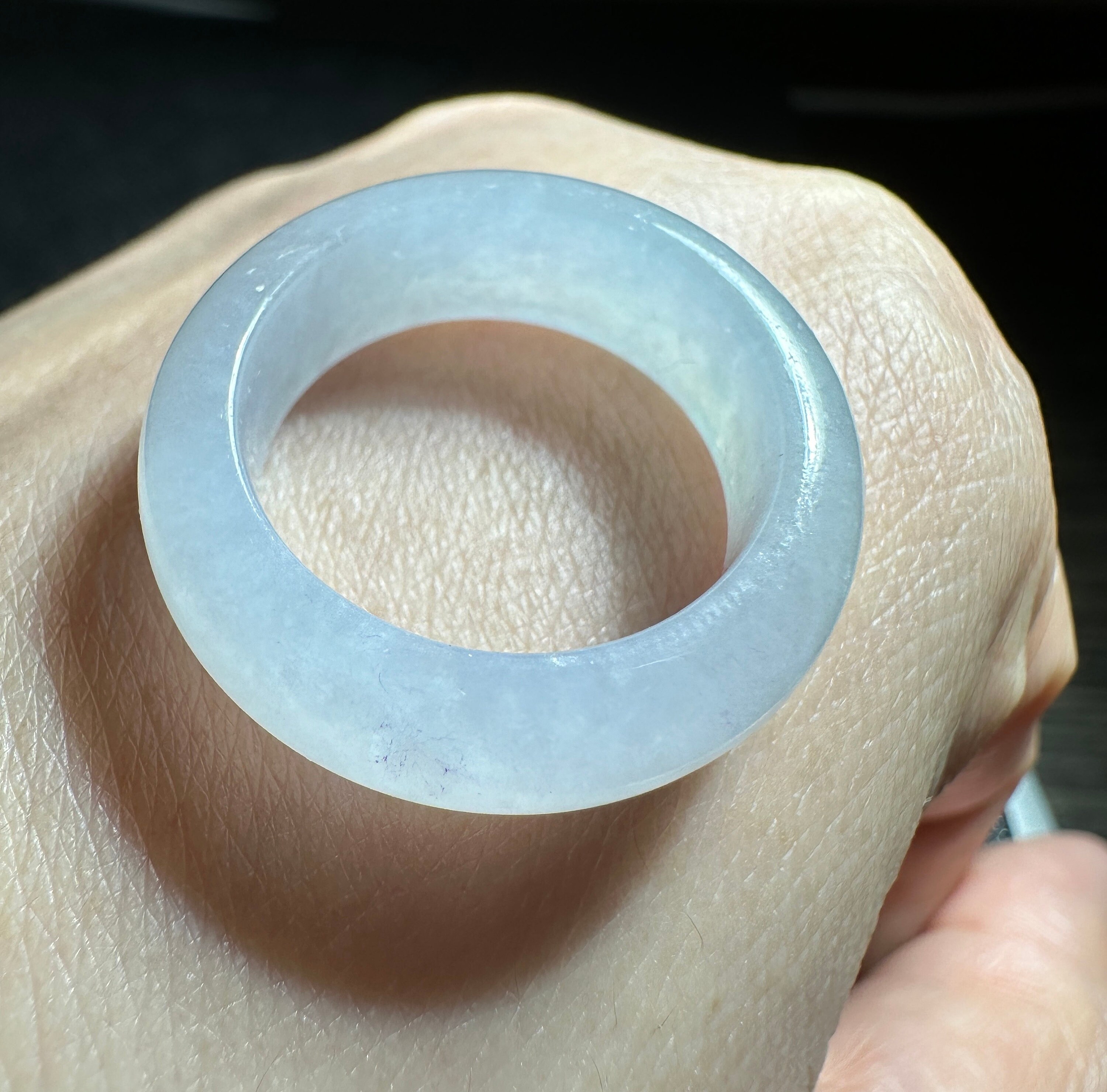 Natural Burmese Grade A Jadeite Jade White Color Icy Ring, 3.9mm Width and 6.8mm in Length, Size ...