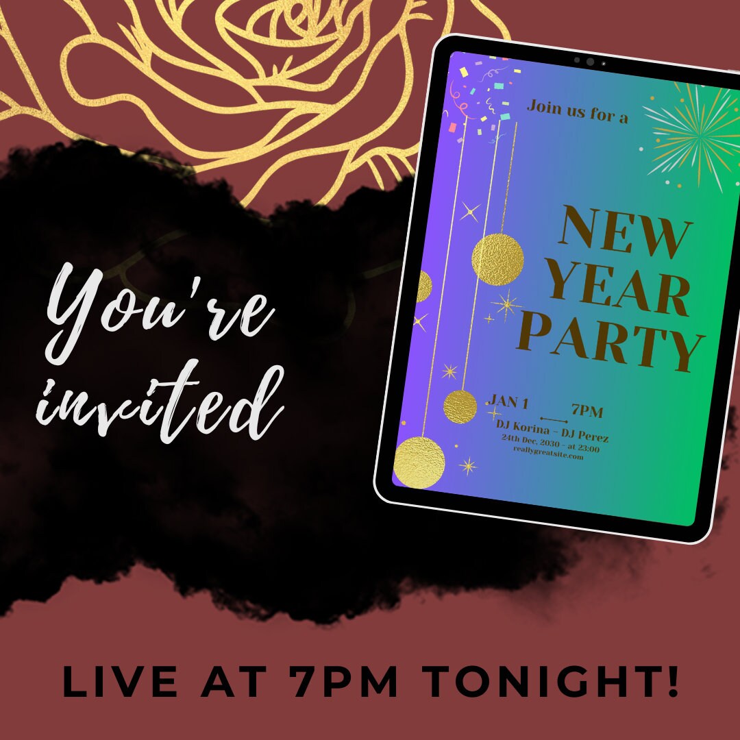 Editable New Years Eve Party Invite 2024 Digital Holiday Party Printable Evite, Mobile ...