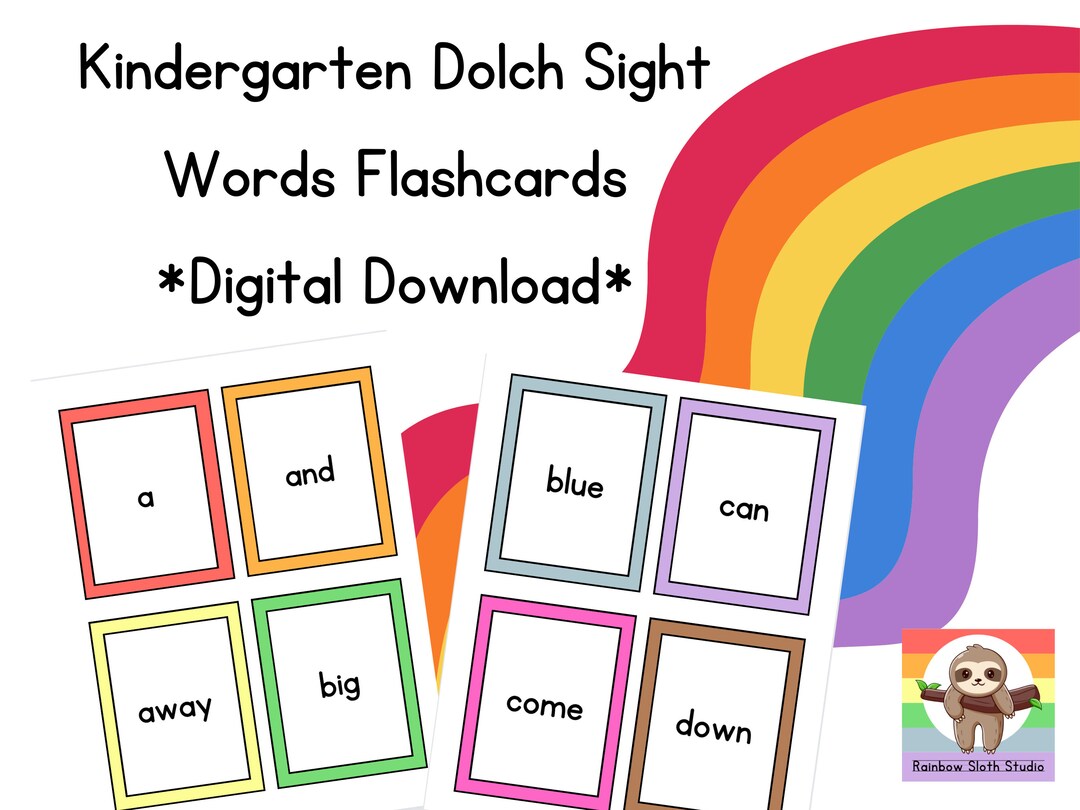 Kindergarten Dolch Sight Word Flashcards- Rainbow Border - Etsy
