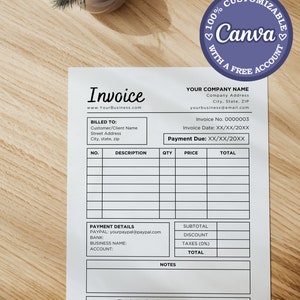 Simple Professional Invoice Template Download for Canva - Etsy