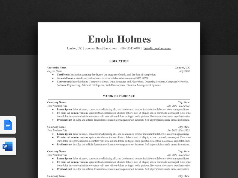 Resume Template Resume Digital Resume Downloads Resume Google Docs Template CV Template CV ...