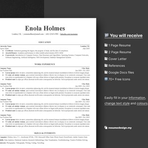 Resume Template Resume Digital Resume Downloads Resume Google Docs ...