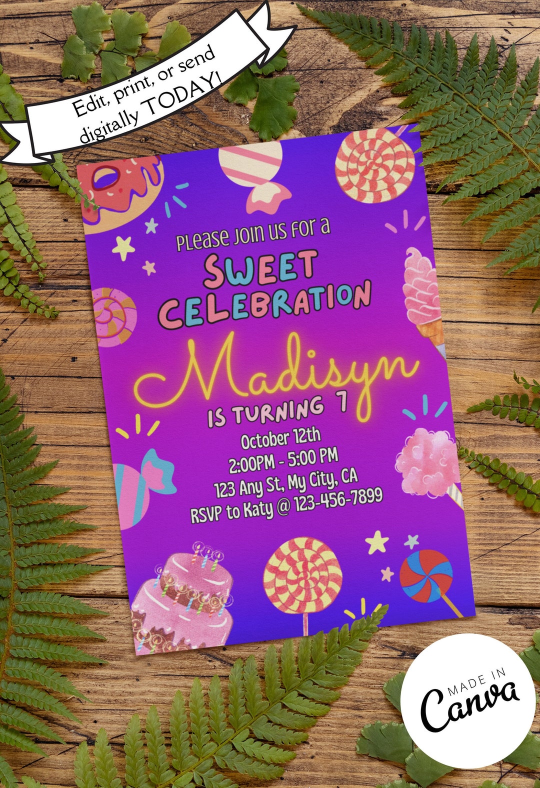 Editable Sweets Candy Invitation Template, Candyland Birthday ...