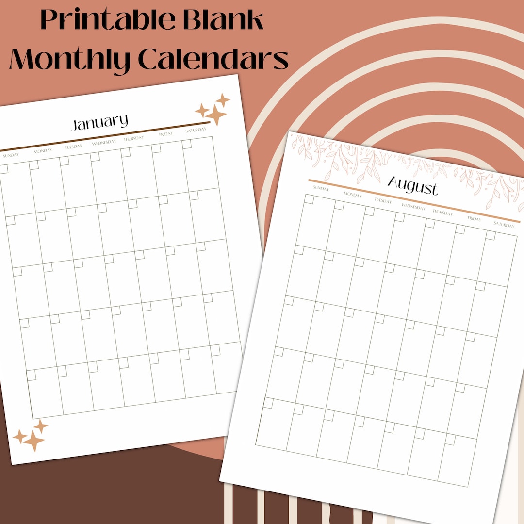 Monthly Calendars Blank Printable Calendars Boho Calendar Printables ...