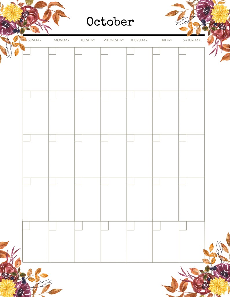Monthly Calendar Printable Blank Fillable Calendars 12 Month Printable ...