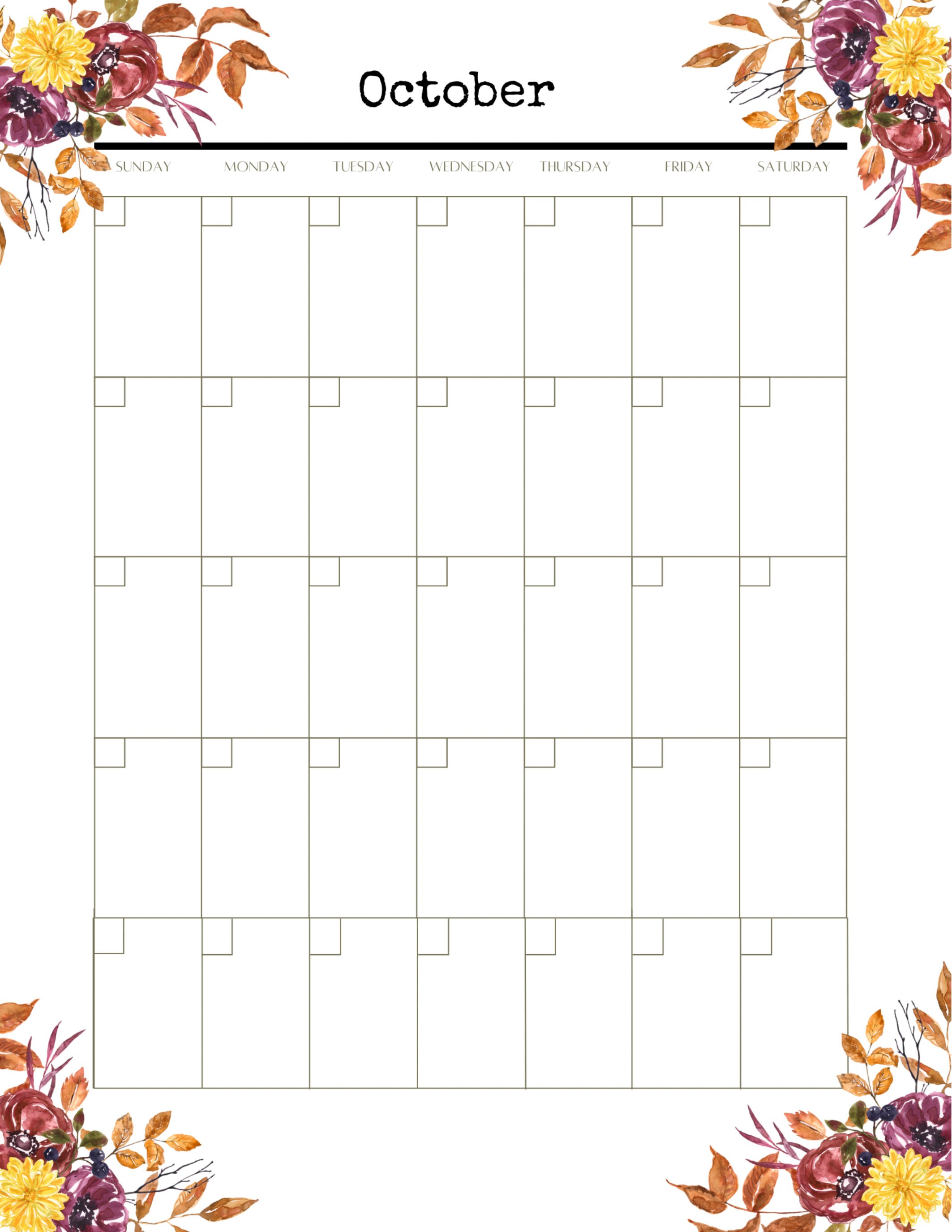 Monthly Calendar Printable Blank Fillable Calendars 12 Month Printable ...