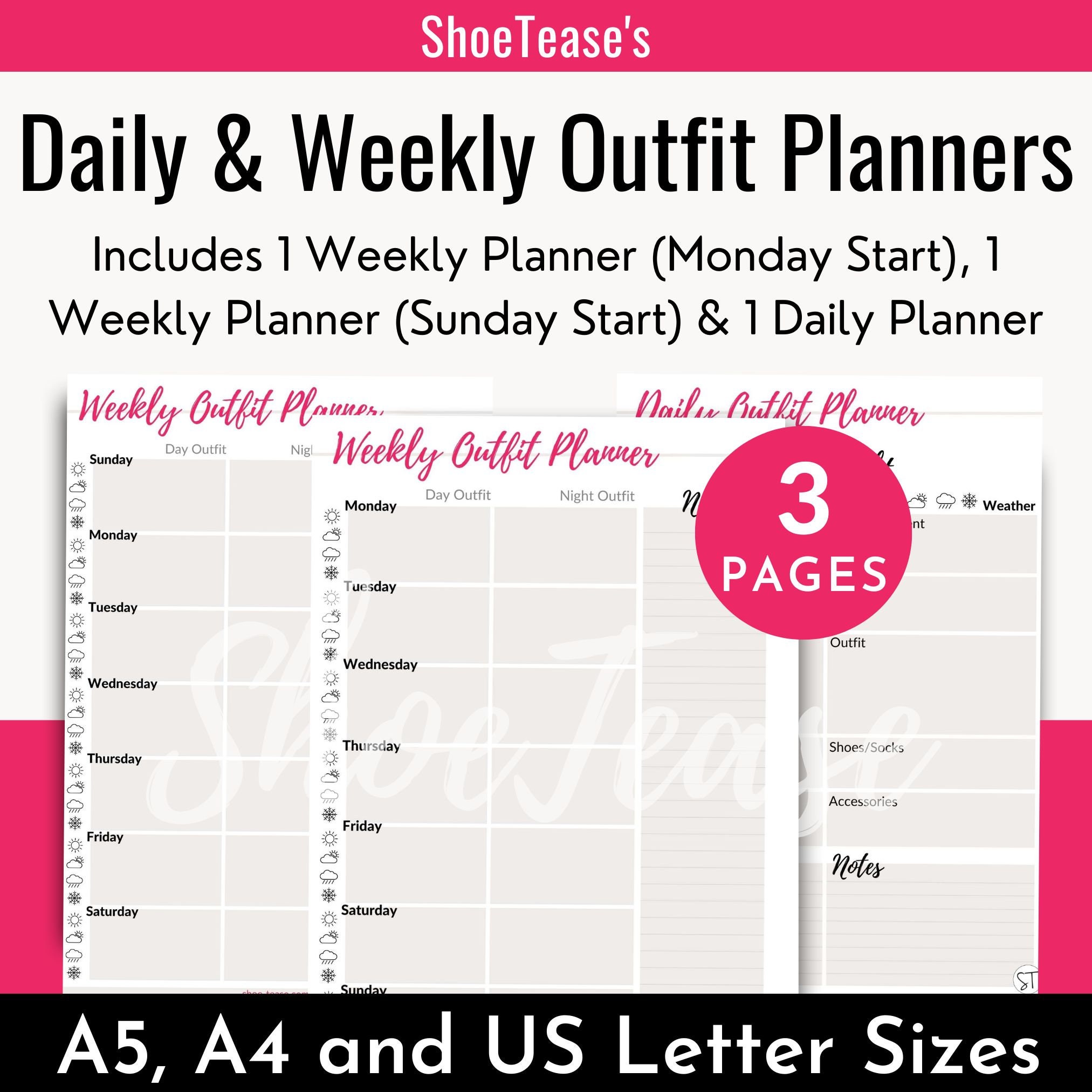 Daily Weekly Outfit Planner 1 Daily and 2 Weekly Outfit Planners ...
