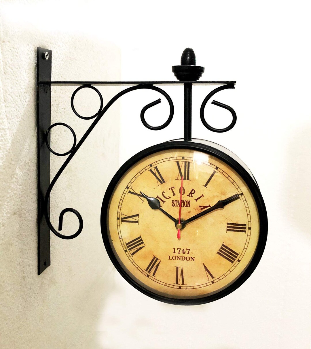 Victoria Station Double Sided Railway Black Powder Coated Clock ...