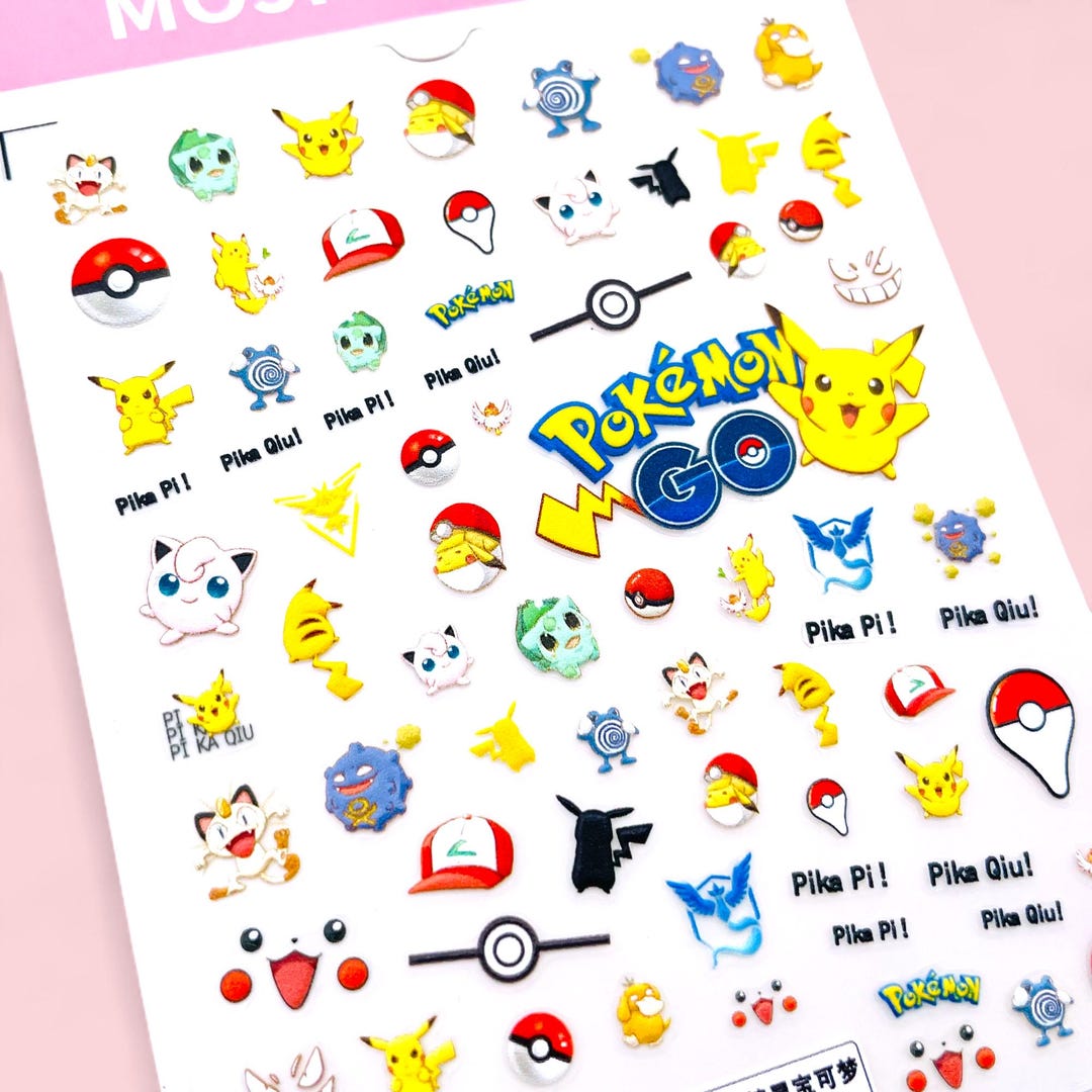 Kawaii 5D Poke Anime Monster Nail Art Stickers | Cute Cartoon Nail ...