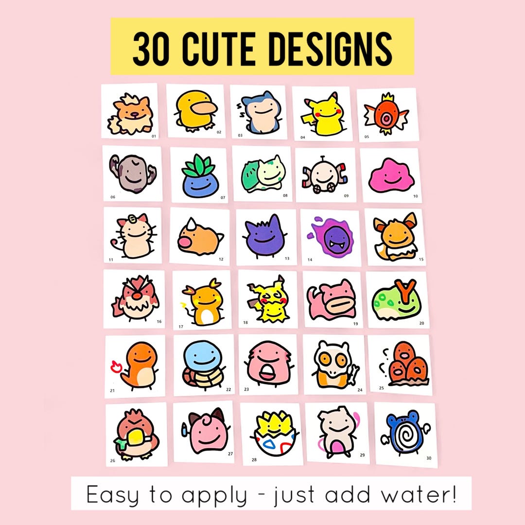 Kawaii Poke Monster Temporary Tattoos – Anime Party Favors, Cute ...
