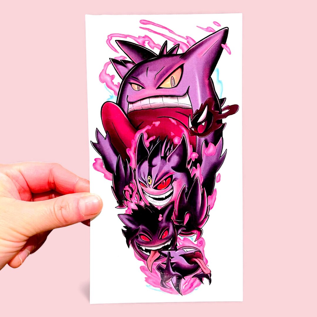 Gengar Evolution Full Sleeve Temporary Tattoo | Dark Ghost Anime Tattoo ...