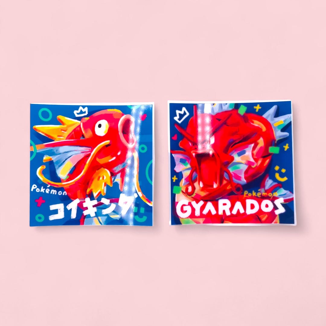 Magikarp & Red Gyarados Vinyl Stickers | Premium Glossy Waterproof ...