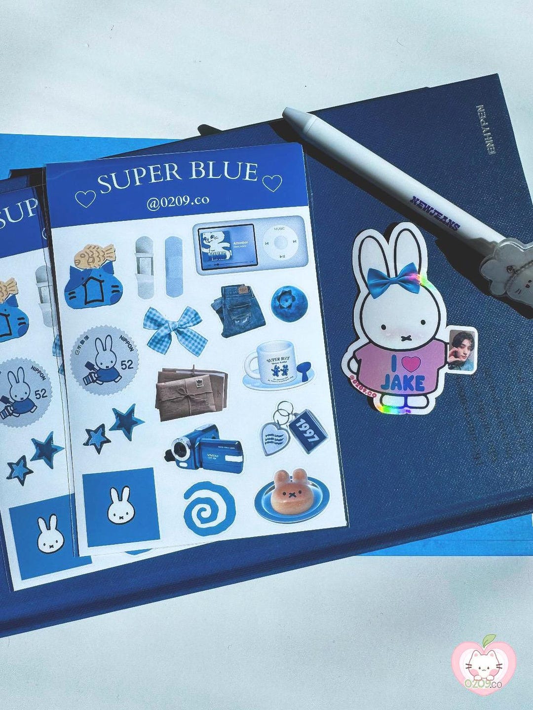 Super Blue Sticker Sheet- Cute Stickers, Kawaii Bunny, Kpop, Journal ...