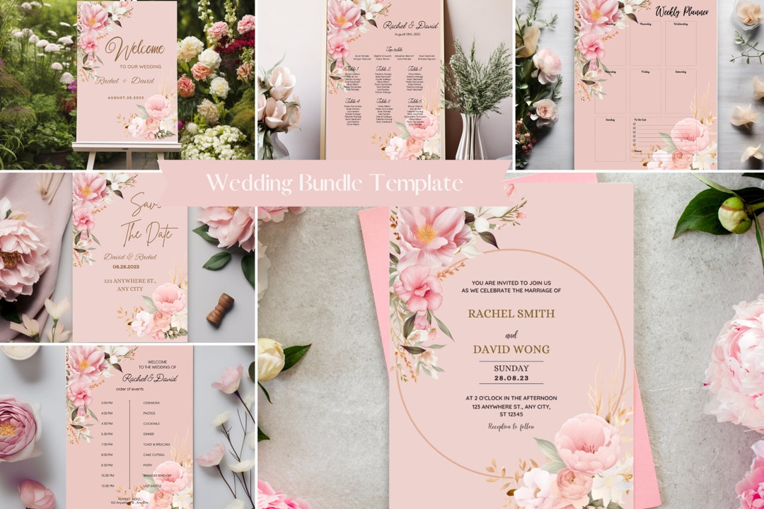 Complete Editable Wedding Invitation Blush Pink Set: Welcome Sign, Save ...