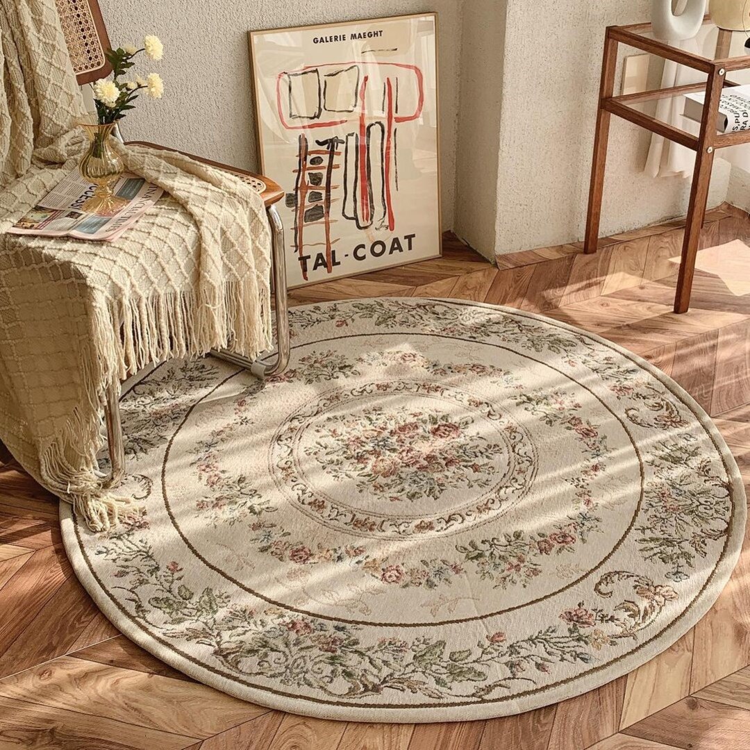 Vintage Floral Round Rug Premium Flower Rug Living Room Bedroom Outdoor ...
