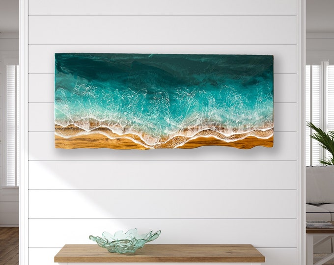 Live Edge Teak Wall Art With Ocean Waves - Etsy