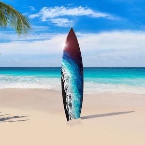 6' Resin Surfboard, Black Board With Aqua and Blue Waves - Etsy