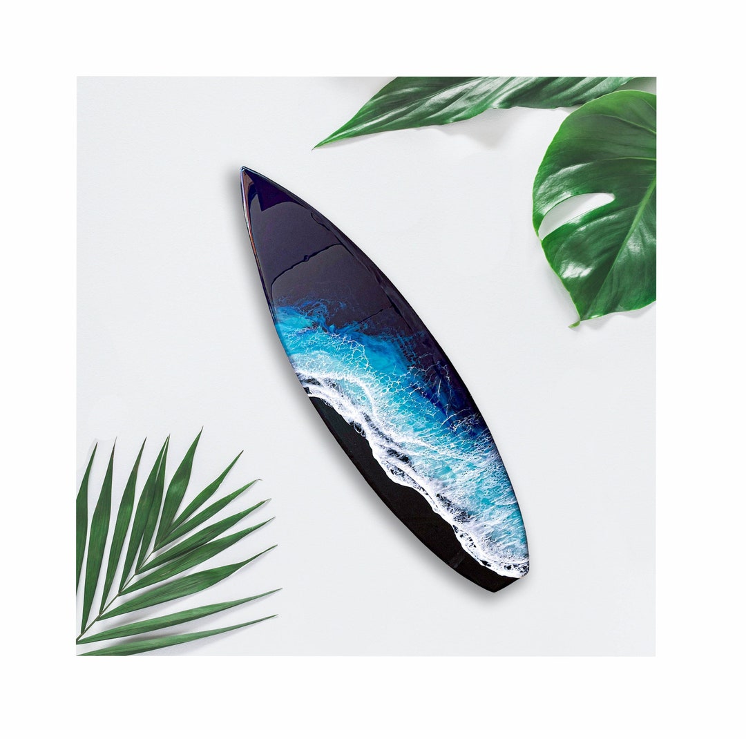 Resin Surfboard With Blue Waves and Black Background, 36x10" - Etsy