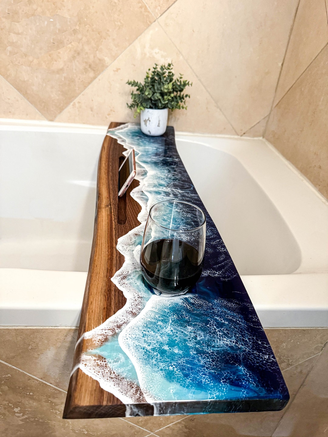 Live Edge Bath Board With Ocean Waves, Black Walnut Wood - Etsy