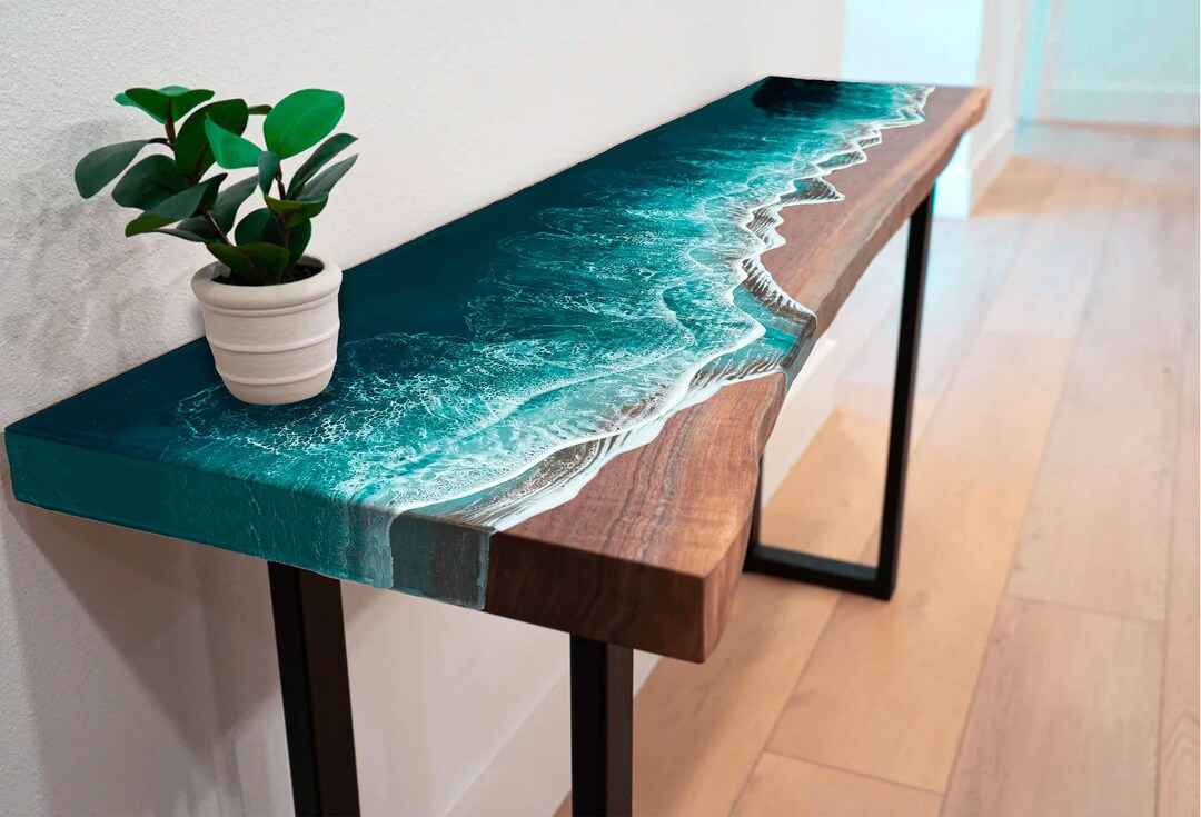 Resin Wave Console Table, Live Edge Ocean Bar Top Table - Etsy