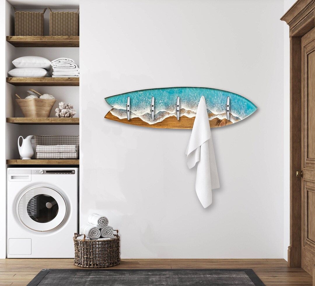 Resin Surfboard Towel Rack: Handmade Ocean Wave Decor - Etsy