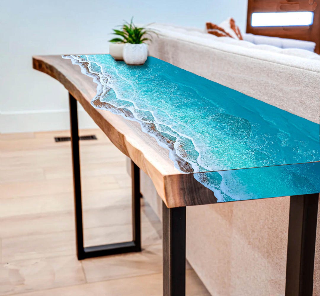 Resin Wave Console Table, Live Edge Ocean Bar Top Table - Etsy