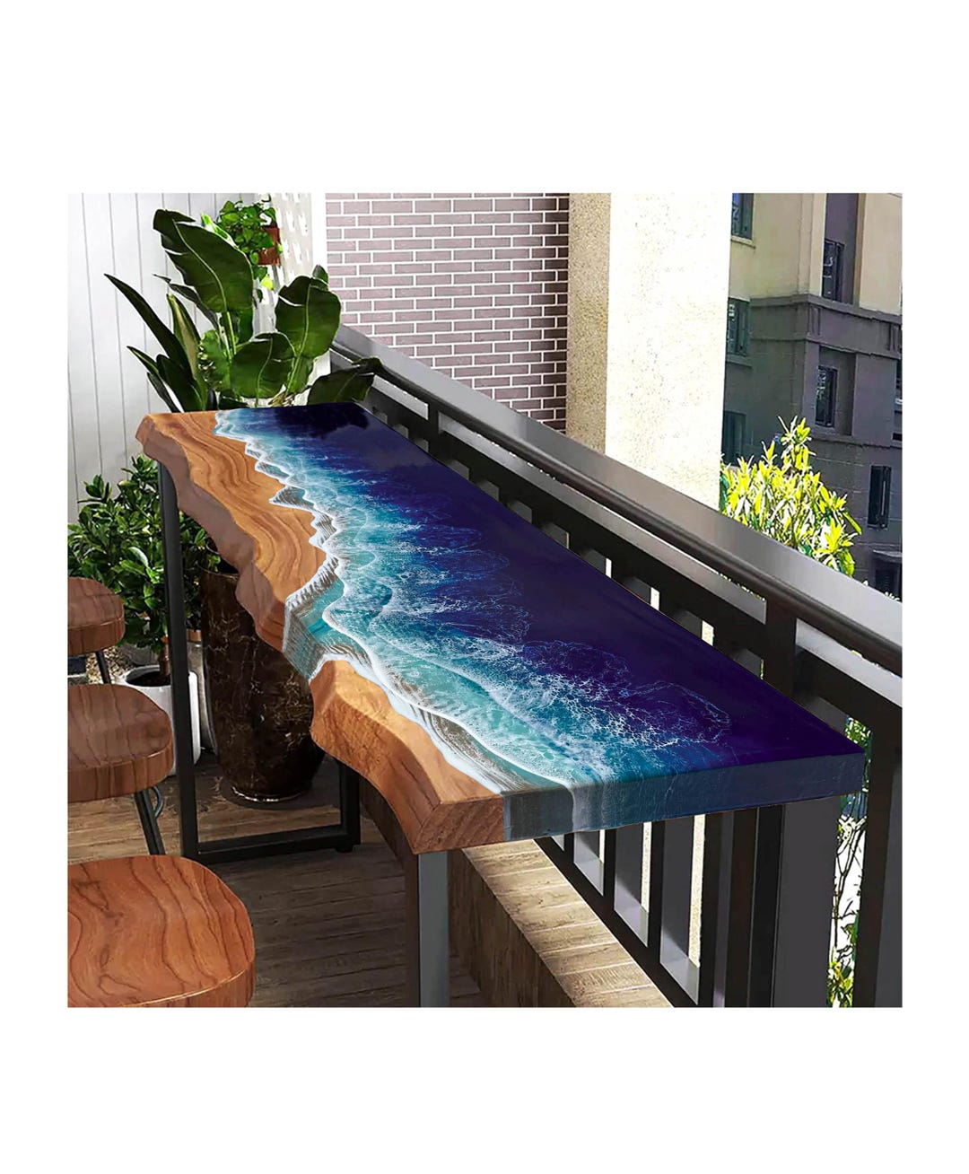 Resin Wave Bar Top Table, Live Edge Ocean Table - Etsy