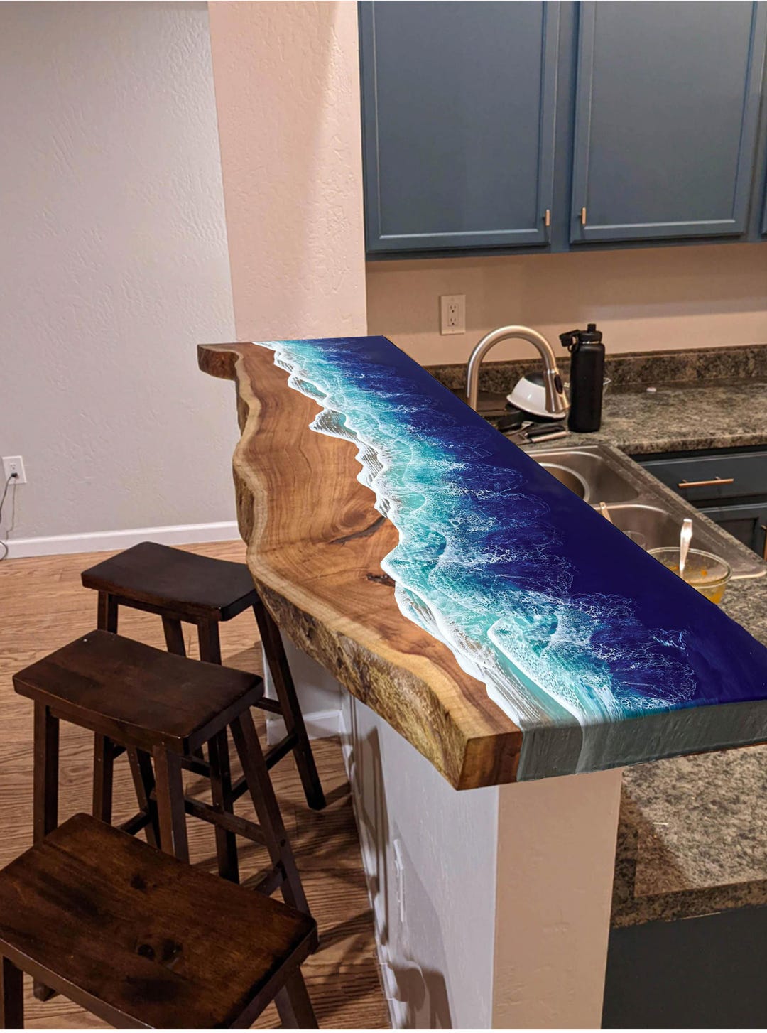 Live Edge Wood Bar Top: Resin Ocean Wave Counter - Etsy