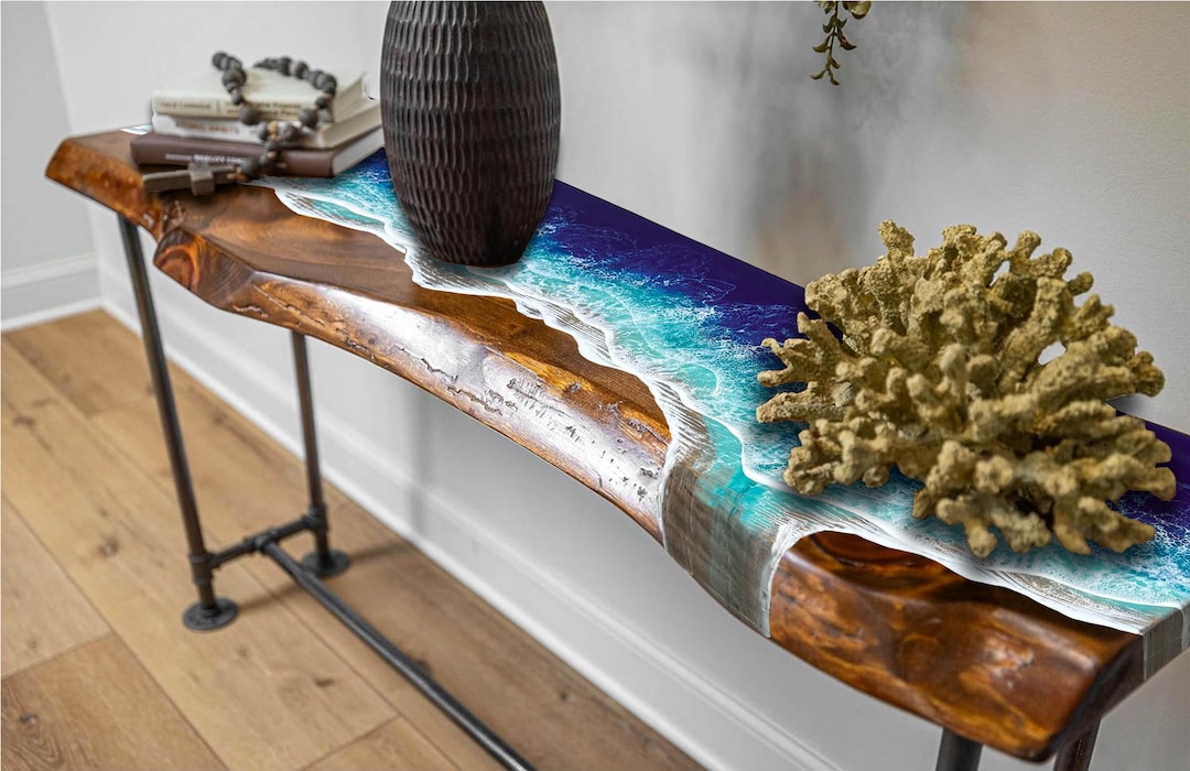 Resin Wave Console Table, Live Edge Ocean Table - Etsy