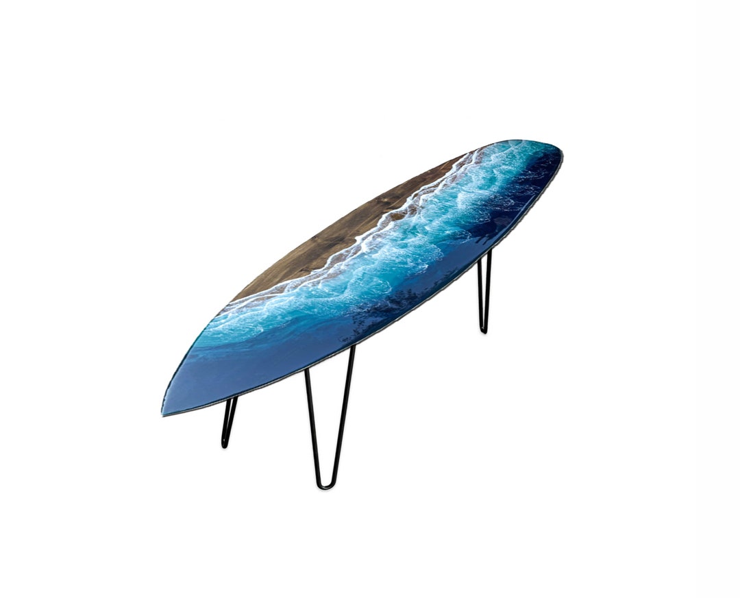 Surfboard Table With Epoxy Resin Waves, Resin Wave Coffee Table - Etsy