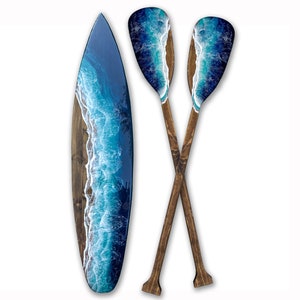 Resin Surfboard and Paddle Set, Wood Surfboard and Oars With Epoxy ...