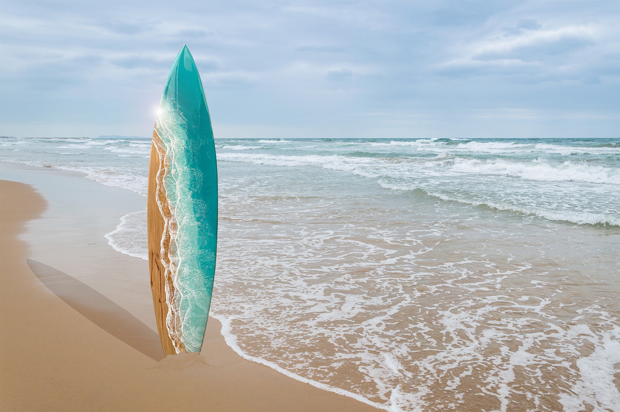 6' Resin Surfboard With Aqua Waves, Outdoor Shower Surfboard - Etsy