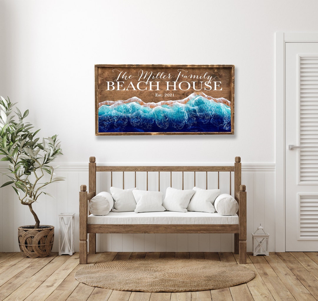 Custom Beach House Sign With Ocean Waves, Resin Wave Wall Art - Etsy