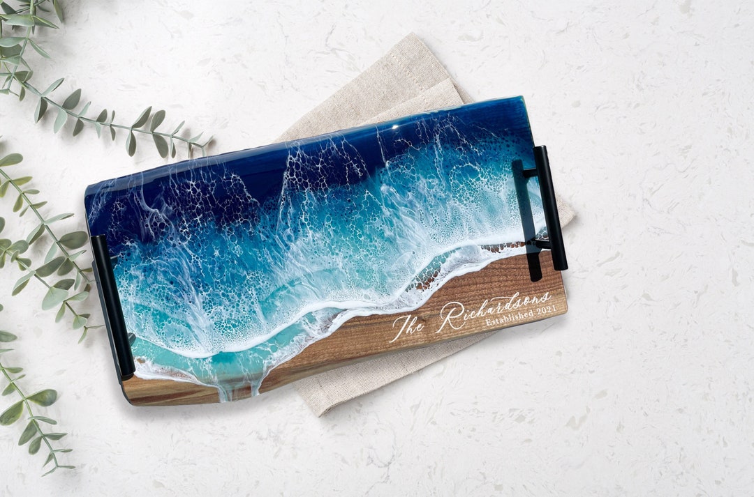 Live Edge Charcuterie Tray With Resin Waves, Customized Charcuterie ...