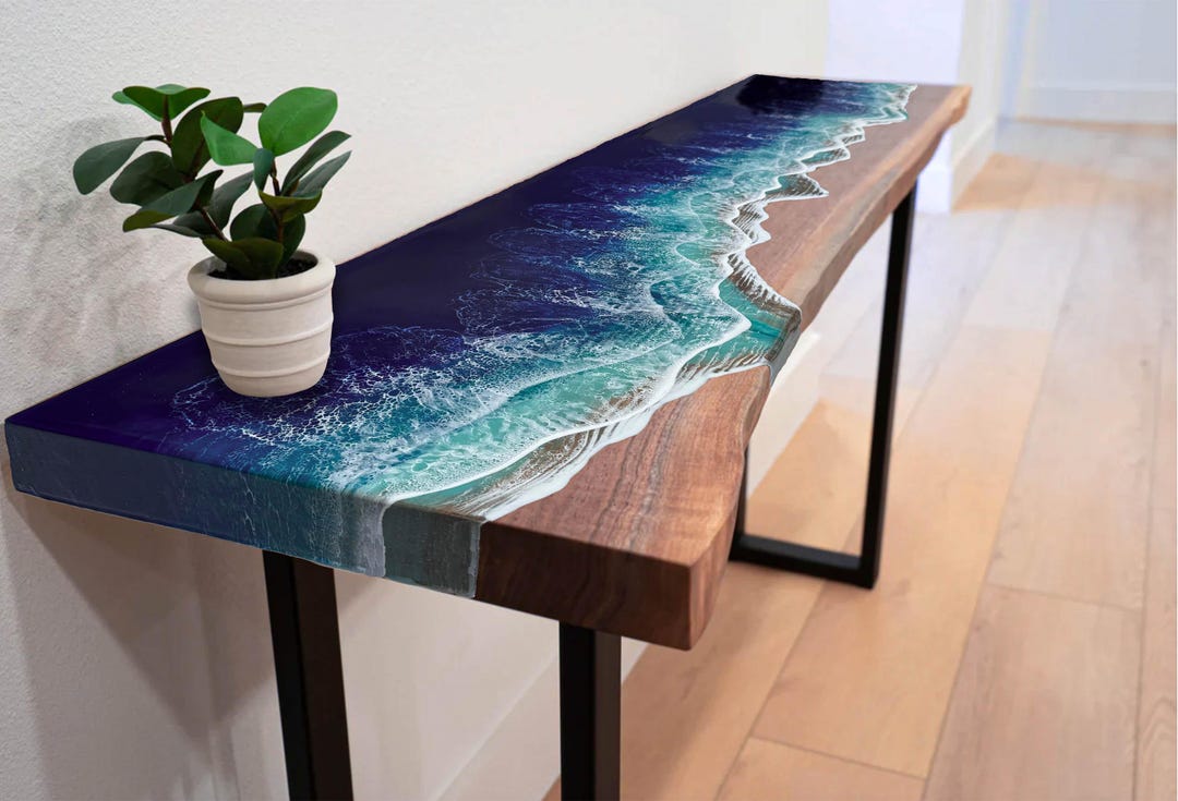 Resin Wave Console Table, Live Edge Ocean Bar Top Table - Etsy
